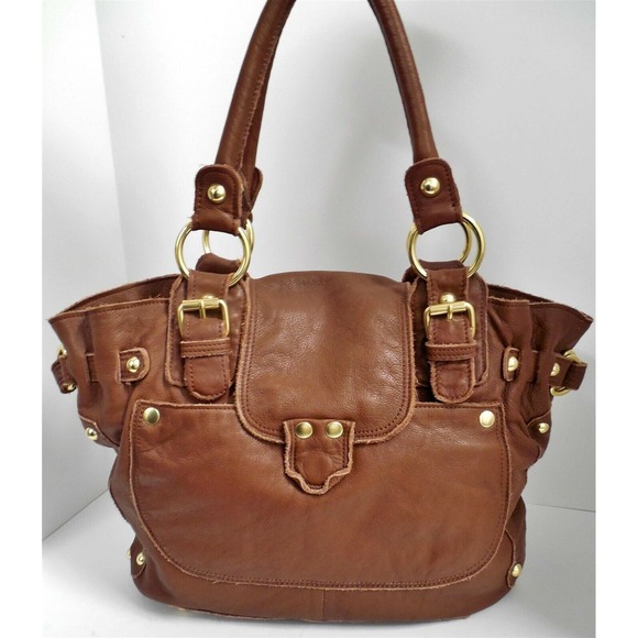 Linea Pelle | Bags | Linea Pelle Soft Brown Leather Studded Tote Bag ...